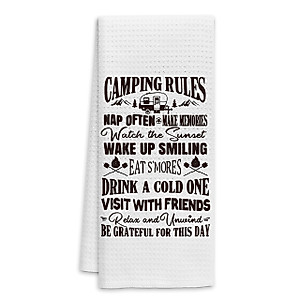 Camping Rules Camping Themed Kitchen Towels Dish Towels Hand Towels,Camping Kitchen Towels Dishcloths For Campers RV Trailer,Camping Gifts For Women Men Kids Camper Dad Her Him,Camping Lovers Gifts