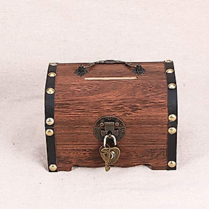 Sewroro Small Wooden Treasure Chest Boxes Retro Treasure Chest Storage Box with Lock& Keys Bank Box Birthday Gifts