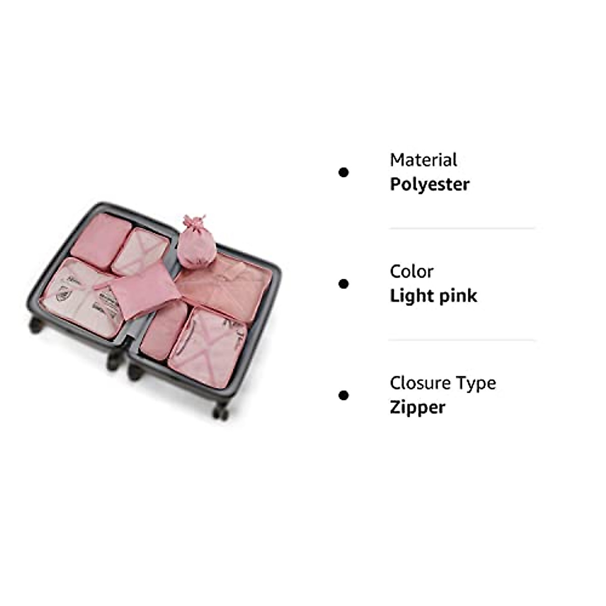 AI DU Travel Packing Cubes 8 Pcs Set, Luggage Packing Organizers with Shoe Bag and Toiletry Bag (Light pink)