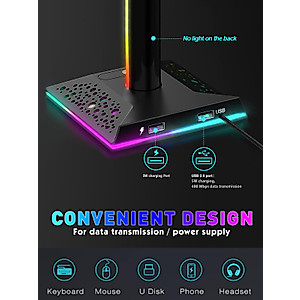 V VCOM RGB Gaming Headphones Stand with 2 USB Ports Headset Stand with 10 Light Modes and Non-Slip Rubber, Suitable for All Earphone Accessories, Best Gift for Husband, Kids, Boyfriend