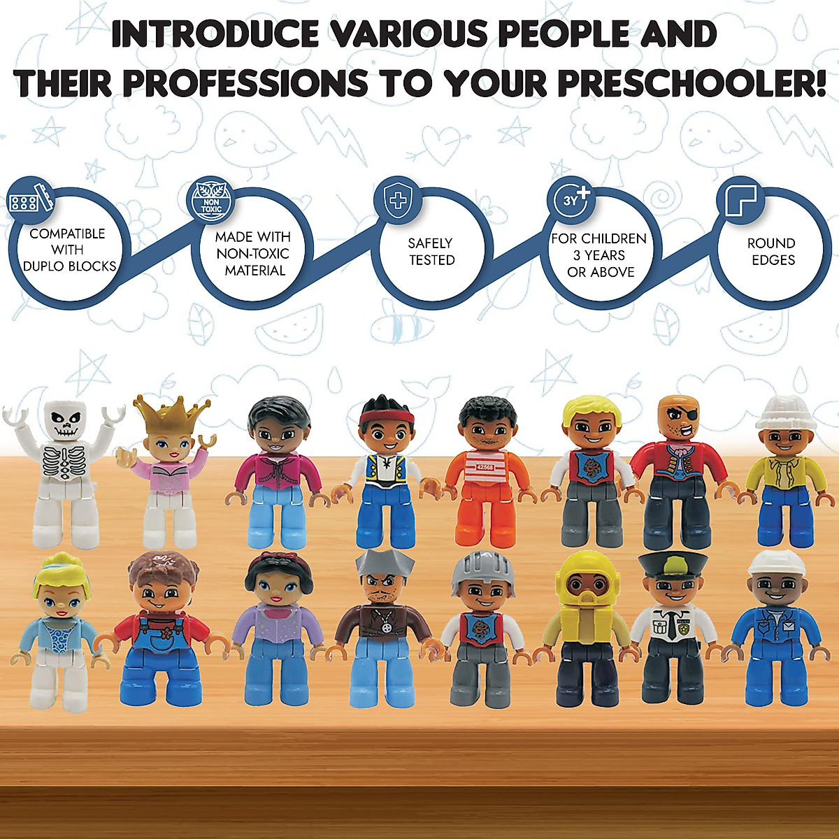 Kids Toys People Figures for Kids - Preschool Toys Building Blocks People Set for Kids - Compatible with Major Brands Building Blocks for Toddlers 1-6 - STEM Building Toys - (16 Toy Figures People)