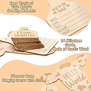 Huray Rayho Cow Baby Monthly Milestone Cards Rustic Wooden Herd Cattle Newborn Photography Props to Record Your Baby´s Growth, Gift Set of 14 Reversible Cards for Pregnancy and Baby Shower
