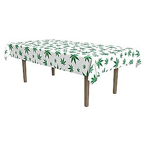 Beistle Tropical Fern Leaf Tablecover, 54" x 108", White/Green