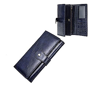 SHUIBIAN Women's RFID Blocking Genuine Leather Clutch Wallet Multi Card Holder Organizer Ladies Purse with Zipper Pocket (blue2)
