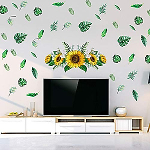 Dorakitten Leaf Wall Decals, Dorakitten Sunflower Wall Stickers DIY Tropical Palm Leaf Wall Art Decal Waterproof Leaf Stickers for Kitchen Bathroom Living Room