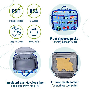 Wildkin Kids Insulated Lunch Box Bag for Boys and Girls, Perfect Size for Packing Hot or Cold Snacks for School and Travel, Mom's Choice Award Winner (Trains, Planes & Trucks)