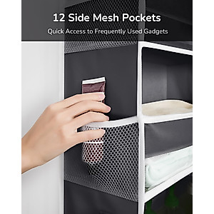 ULG Over Door Organizer with 4 Large Pockets 6 Mesh Side Pockets, 33 lbs Weight Capacity Hanging Storage Organizer with Clear Window for Bedroom Nursery, Baby Kids Toys, Diapers, Dark Grey (1 Pack)
