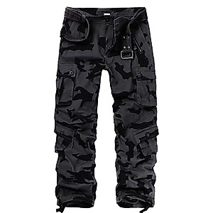 TRGPSG Men's Wild Cargo Pants, Camo Pants Cotton Casual Work Hiking Pants with 8 Pockets 5337 E Camo 34