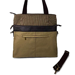Chala Convertibile Stripe Zip Tote with Pomeranian Key fob - Heavy Canvas Tote with Crossbody