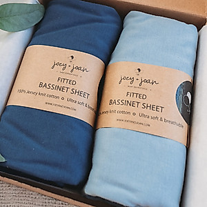 Bassinet Fitted Sheets 33x20 for Baby Beside Dreamer Bassinet & Bedside Sleeper – Snuggly Soft 100% Jersey Cotton – Dusty Blue + Navy – 2 Pack