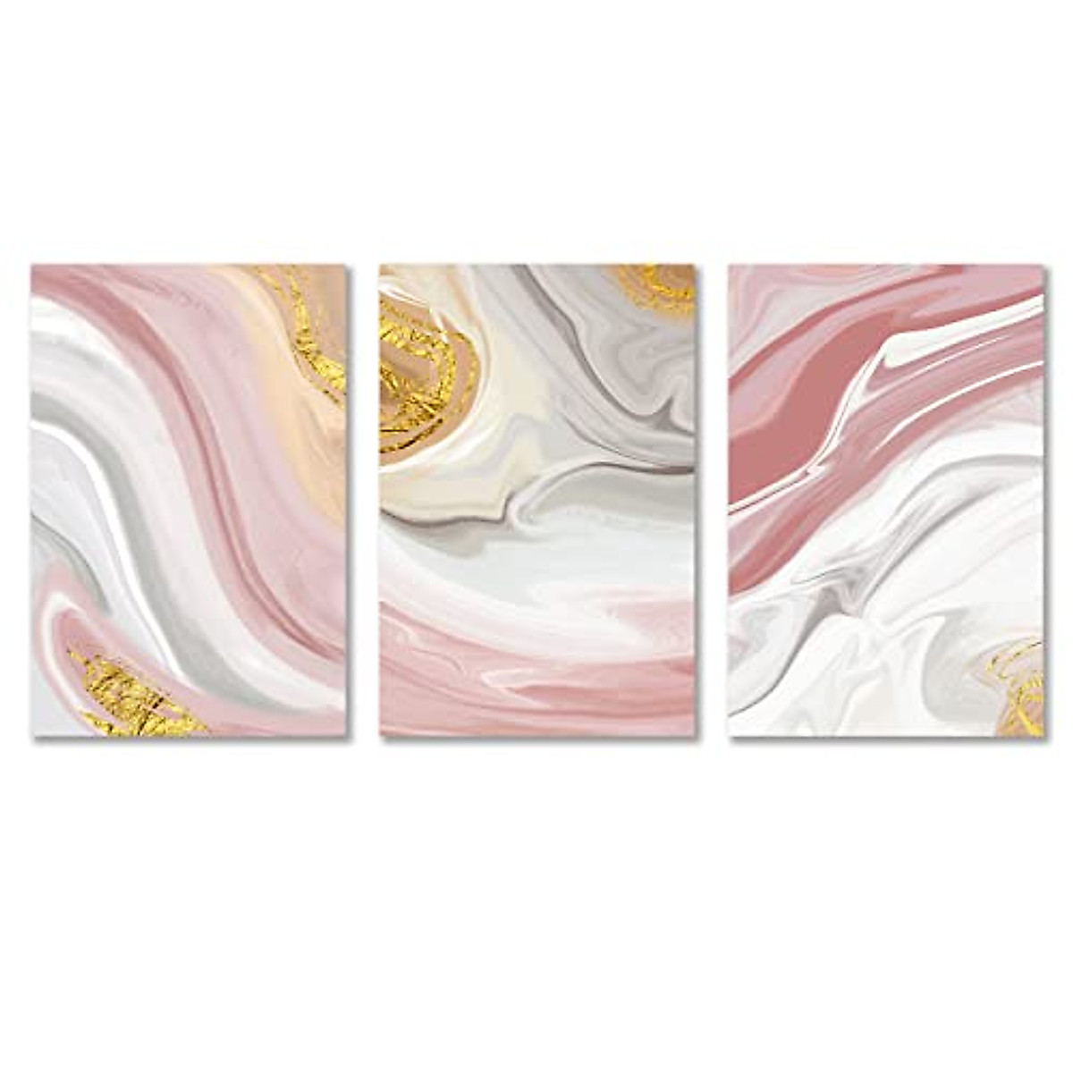 Pink Marble Canvas Wall Art Glitter Gold Blush Picture Blush Marble Wall Art Abstract Gold Foil Artwork Pink and Gold Marble Canvas Luxury Pink White Painting Modern Room Decor 16x24inchx3 No Frame