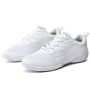kkdom Adult & Youth White Cheerleading Shoes Lightweight Athletic Dance Training Competition Tennis Sneakers Cheer Shoes White US Size 13.5 M Little Kid