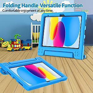 BMOUO Kids Case for iPad 10th Generation 10.9 inch 2022 - with Built in Screen Protector, Shockproof Light Weight Covertible Handle Stand Pad 10th Generation Case for Kids Toddlers, Blue