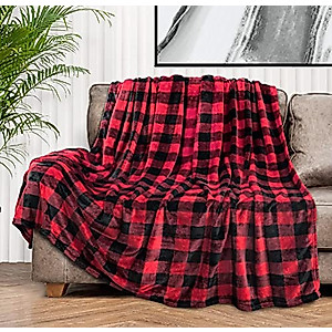 Premium Plaid Sherpa Fleece Throw Blanket | Super Soft, Cozy, Plush, Lightweight Microfiber, Reversible Throw for Couch, Sofa, Bed, All Season (50 X 60 Inches Red)