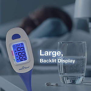 Digital Medical Baby Fever Oral Thermometer, Rectal or Axillary Underarm Body Temperature Measurement with Backlit LCD Display, Waterproof Flexible tip,Test Completion & Fever Alarm-EMT-026