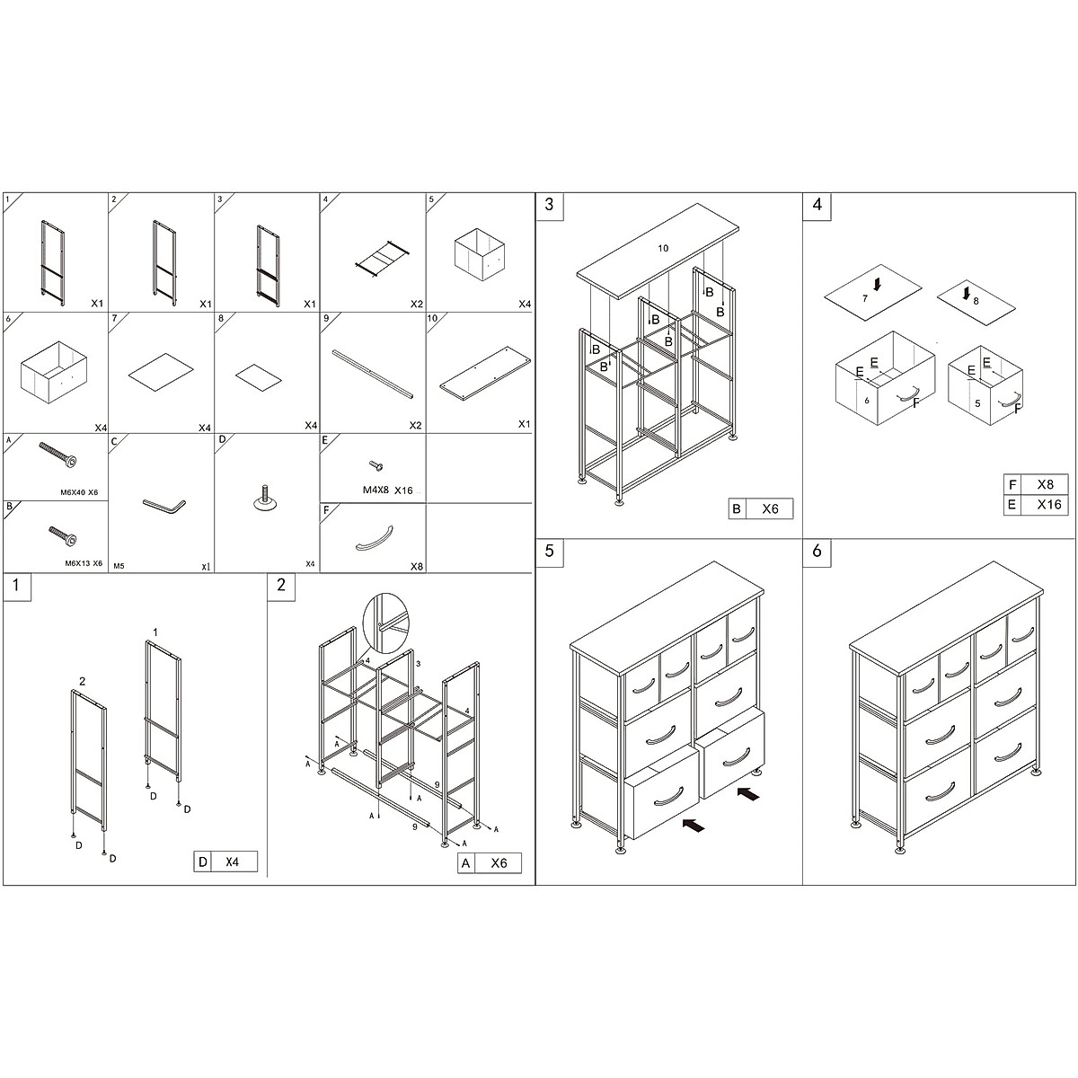 AZL1 Life Concept Bedroom, Wide Fabric Dresser for Storage and Organization, Black (8-Drawers)