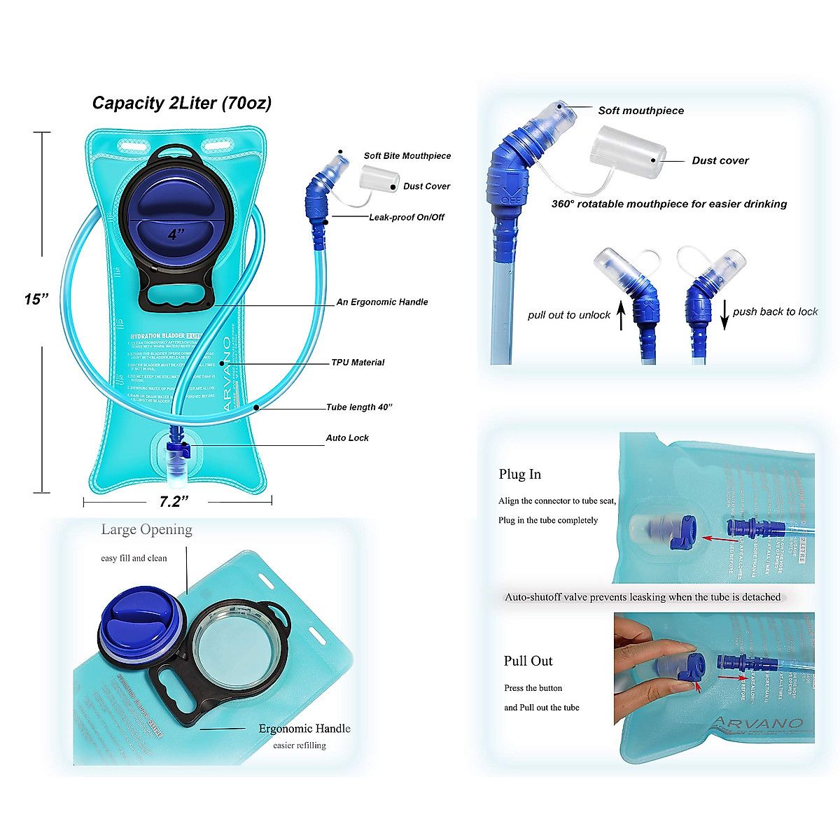 Arvano Cycling Backpack Bike Hydration Pack, Mountain Biking Backpack, Small Bicycle Riding Daypack with 2L Water Bladder, for Hiking, Skiing, MTB (Black)