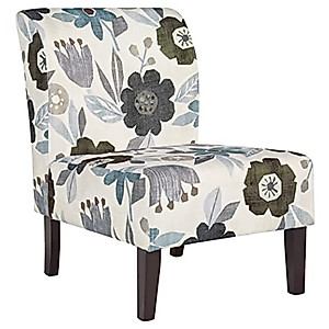 Signature Design by Ashley Triptis Floral Armless Accent Chair, White, Blue & Gray