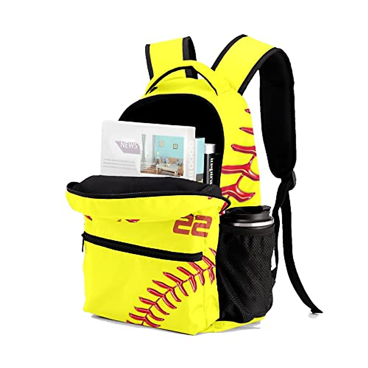 zaaprintblanket Personalized Softball Baseball Number with Text Name Casual Bags Waterproof Backpack for Unisex Adult Gift