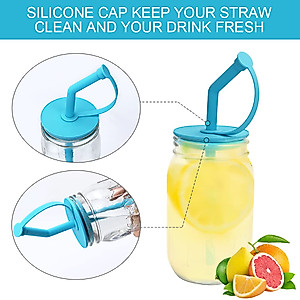 Sophico Silicone Mason Jar Lids with Straw/Silicone Stoppers/Clean Brush, for Wide Mouth Mason Jar,4 Pack(Containers not included)