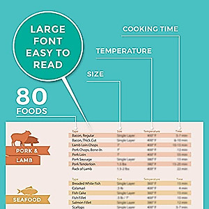 Willa Flare Air Fryer Magnetic Cheat Sheet Cooking Times Reference Guide for 80 Foods - Flip Chart and 6 Vinyl Decal Stickers | Perfectly Fry Family Favorites like Pizza, Chicken Nuggets, French Fries