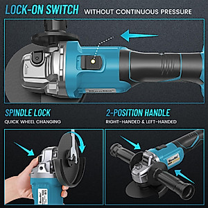 SEESII Cordless Angle Grinder Kit with 2x4.0Ah Batteries, 10000RPM Brushless Electric Metal Grinder w/ 4-1/2" Cutting Wheel, Flap Wheel, and Wool Carving Wheel for Precision Cutting & Grinding