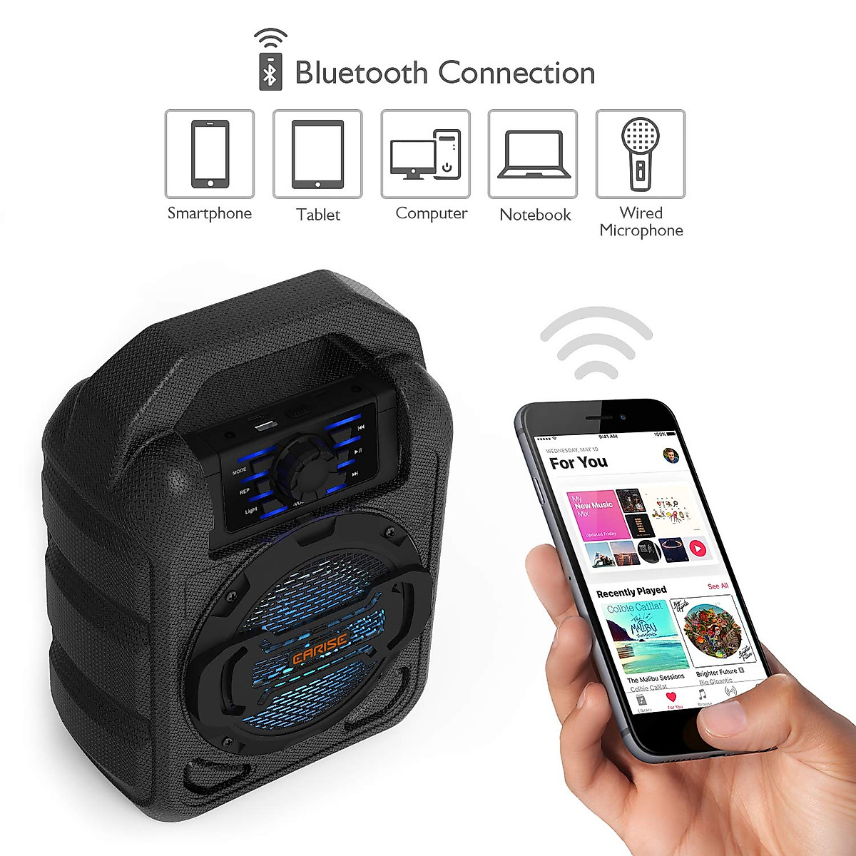 EARISE T15 Portable PA System Speaker for Kids & Adults with Wired Microphone, Bluetooth Karaoke Machine with Lights, Lightweight, Perfect for Outdoors