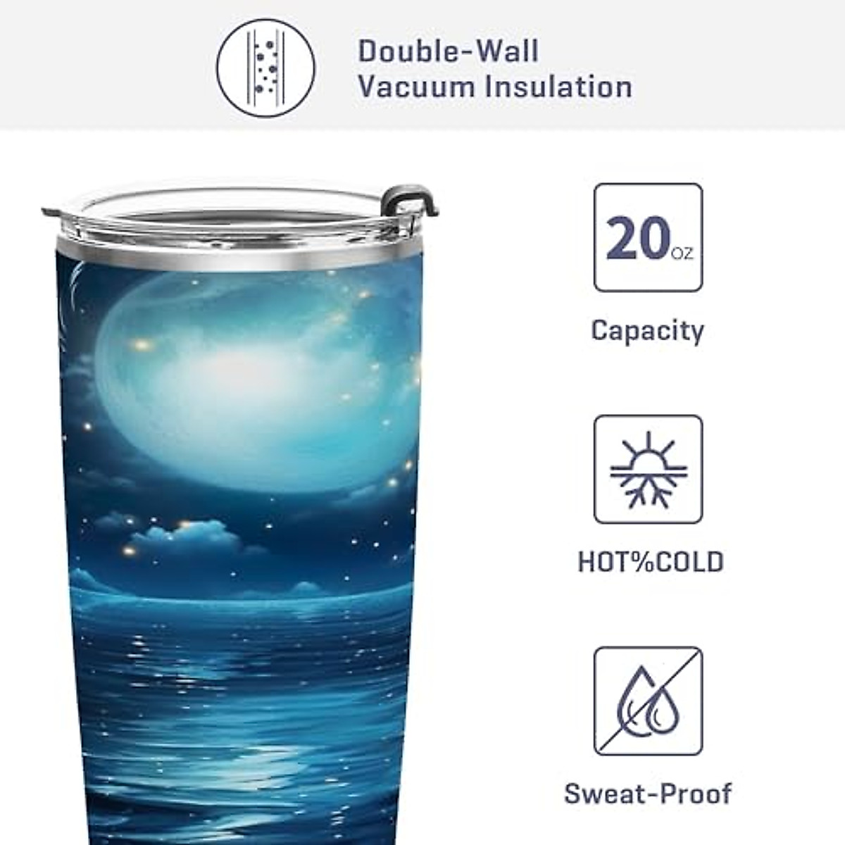 Wassud Night Sky 20 oz Tumbler with Lid and Straw Stainless Steel Double Wall Vacuum Tumblers Insulated Travel Coffee Mug for Cold and Hot Drinks