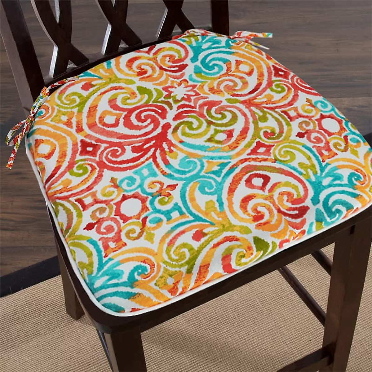 FUNHOME Outdoor Chair Cushions Set of 4, Waterproof Seat Cushions D16xW17 Inch, All Weather Patio Chair Pads with Tie, Cushions for Furniture Garden Office Decoration, Corinthian Dapple