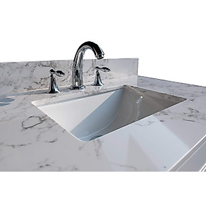 DNYN 43''x22''Inch Bathroom Stone Vanity Top Engineered Marble Color with Rectangle Undermount Ceramic Sink and 3 Faucet Hole with Backsplash（Not Included Cabinet, White