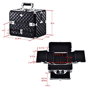 Joligrace Makeup Train Cases Professional Travel Makeup Cosmetic Cases Organizer Portable Box with Drawer Black