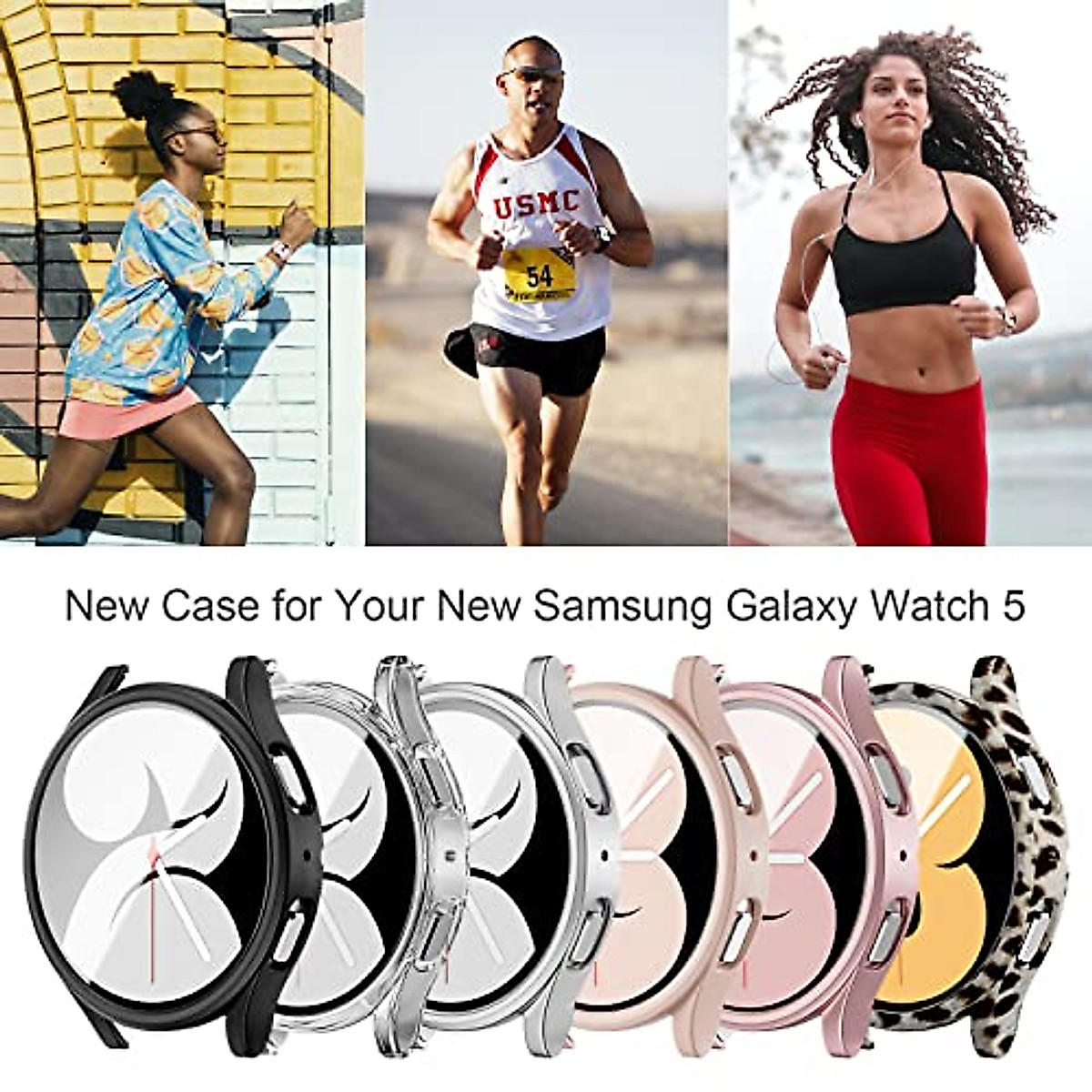 JZK [2+3] Pack Screen Protector for Samsung Galaxy Watch 5/Galaxy Watch 4 40mm, Hard PC Protective Bumper Case + Tempered Glass Screen Protector Film for Galaxy Watch 5/4 40mm Accessories,Clear+Clear