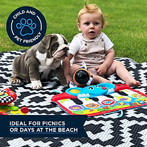 Black and White Reversible Indoor/Outdoor Rug That's UV and Stain Resistant. Ideal Outdoor Carpet and Patio Rug at 6 ft x 3.9 ft (180 cm x 120 cm). Looks Great in Gardens, Decks and on Balconies.