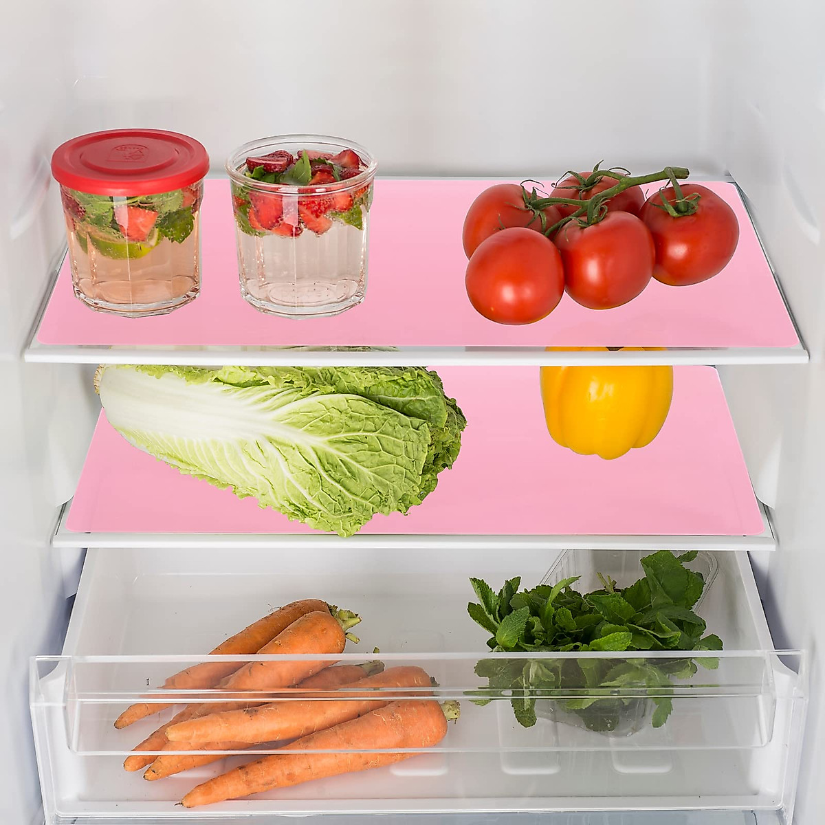 Ganwawo 4Pcs Refrigerator Liners,Washable Silicone Refrigerator Mat,Placemats for Dining Table,Suitable for Drawer/Cabinet Shelf Mat/Dinner Mat, Can Cut Refrigerator mat (Pink)