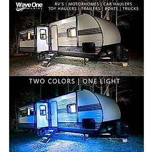 Wave One Marine | Dual Color 9" LED Exterior Porch Patio Angle Light | 12v Volt 2400 Lumen Fixture Replacement Lighting RVs Boat Travel Trailer Camper RV Awning Outdoor (White Housing, White | Blue)
