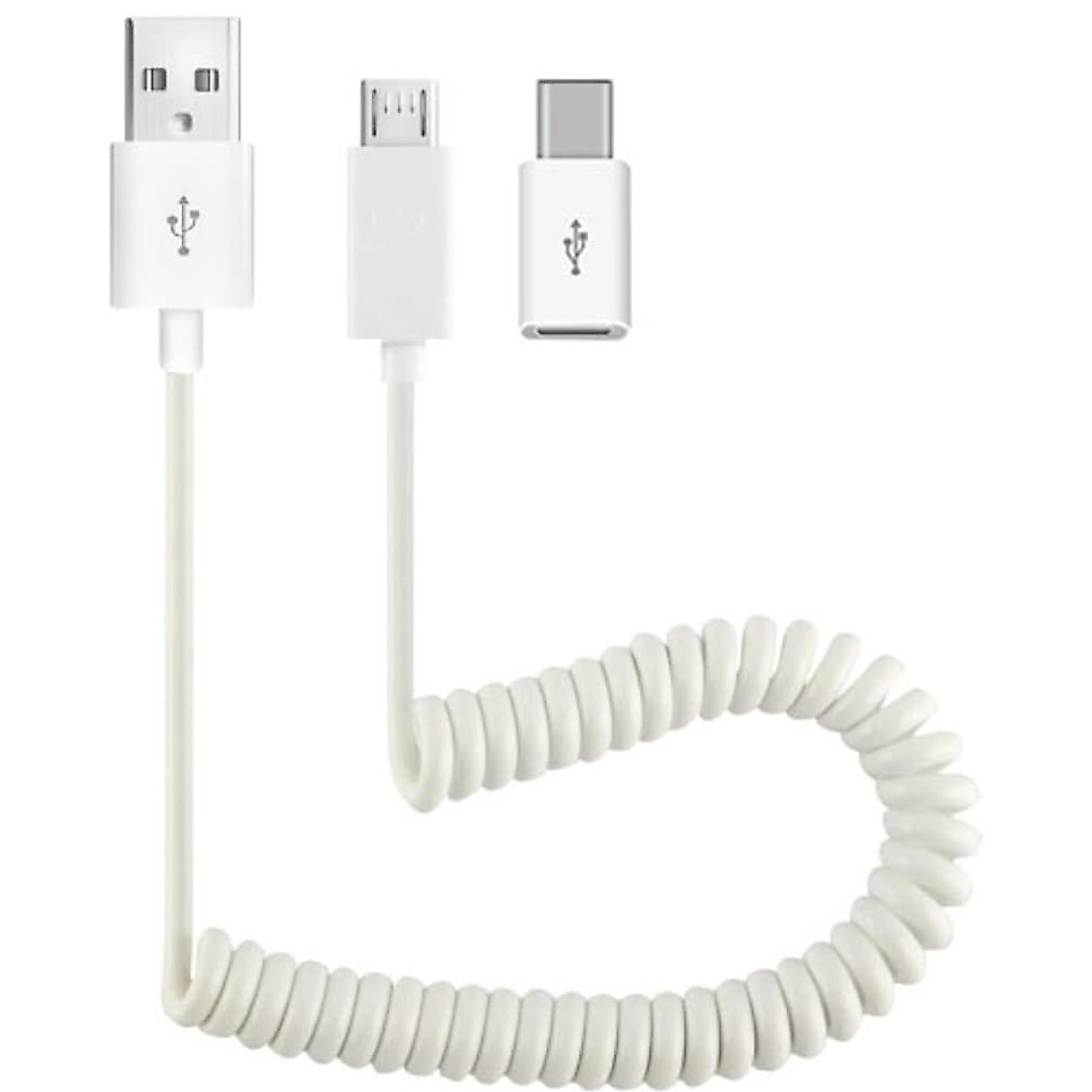 Coiled USB Cable Charger Cord Power Wire Sync White X1W Compatible with Amazon Fire 7 / Kids (2022 Release), HD 8 (2022 Release), HD 10 (2021 Release)