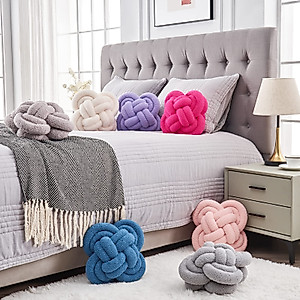 Xiashrk Knot Pillow Ball, 12" Soft Decorative Throw Pillows for Couch Bed, Ivory White Knotted Plush Throw Pillow Handmade Square Cushion Home Couch Decor Pillows for Living room