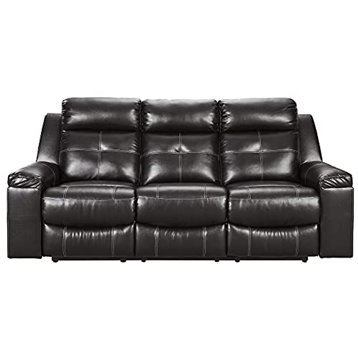 Signature Design by Ashley Kempten Faux Leather Manual Reclining Sofa with High Back and Blue LED Lighting, Black