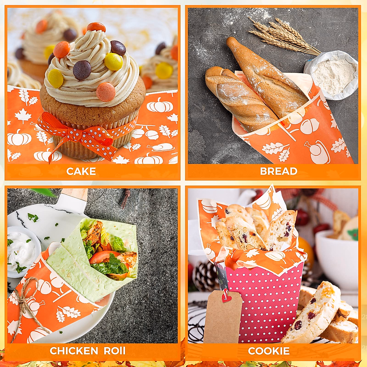 150 Pieces Autumn Wax Paper Sheets Food Wrap Paper Grease Resistant Paper Liners Thanksgiving Theme Waterproof Wrapping Tissue Food Picnic Paper for Home Kitchen(Pumpkin)