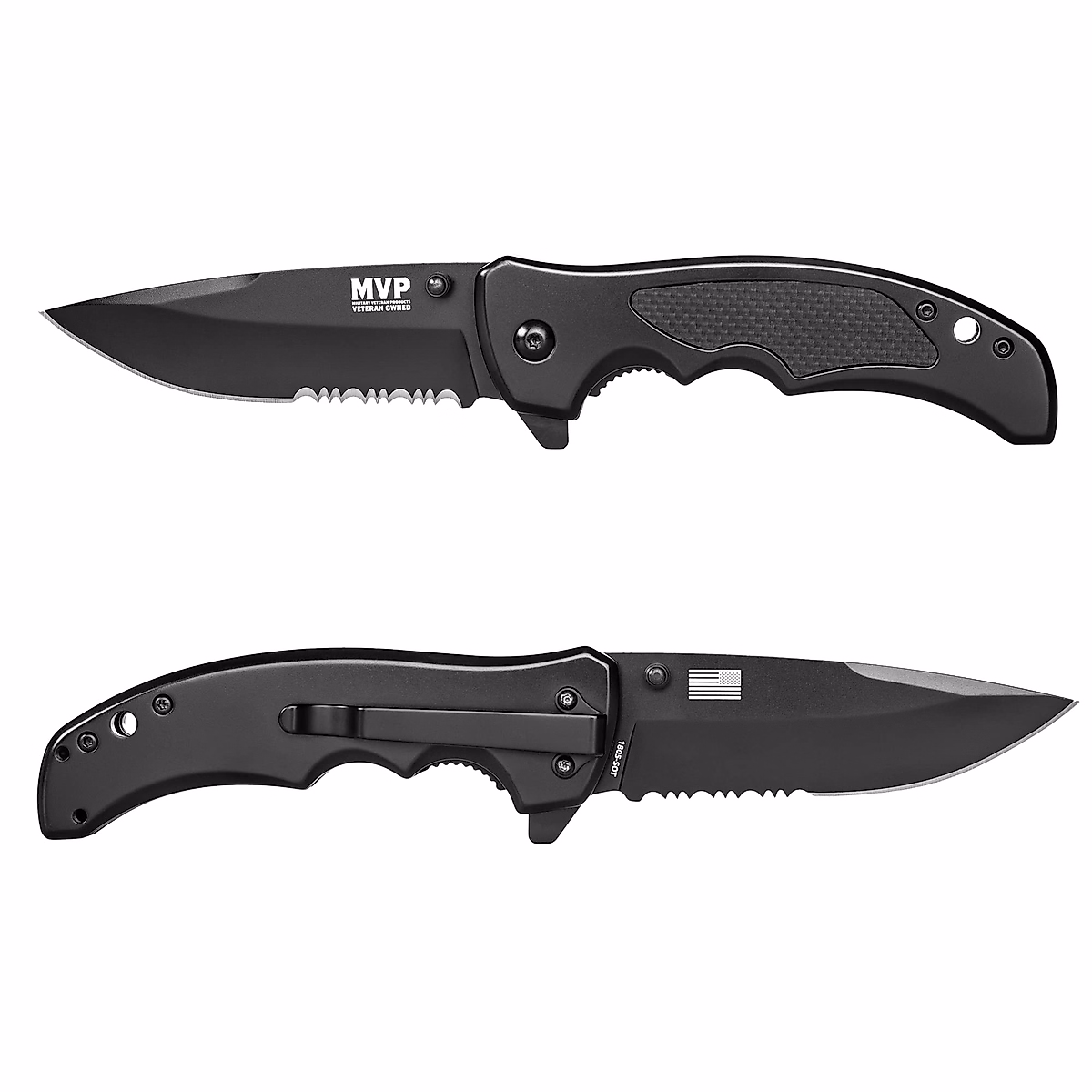 Military Gift Shop MVP 1805-SOT Black Stealth Tactical Pocket Knife | Steel Black Titanium Coated Folding Knife with Reversible Clip | SOT Black Knife