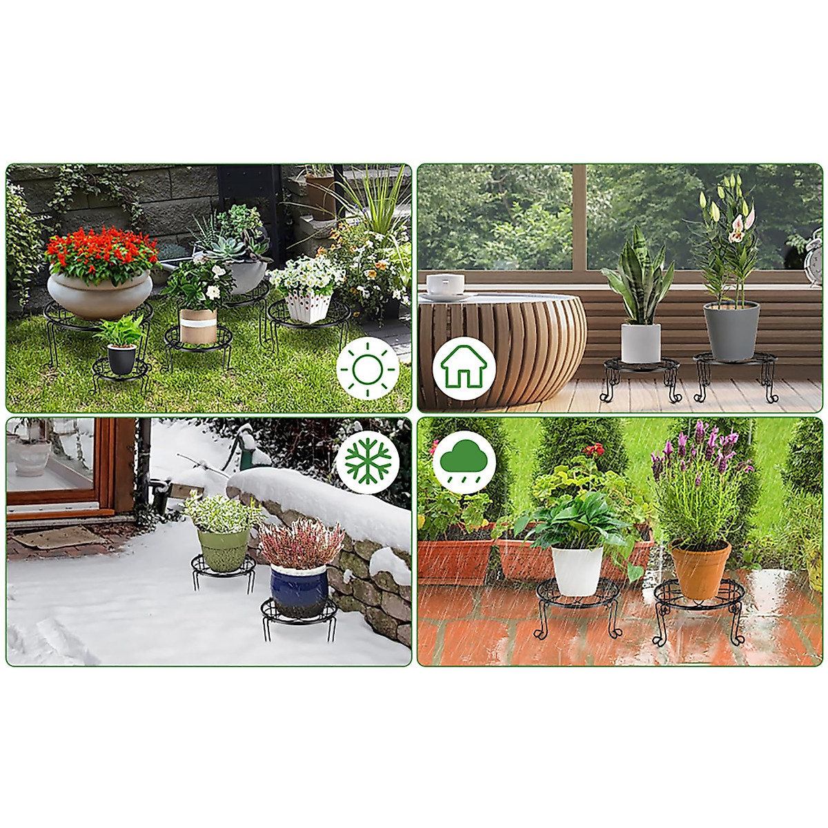 5 Pack Metal Plant Stands for Indoor Outdoor Plants, Heavy Duty Flower Pot Stands, Black Rustproof Iron Planter Holder, Round Garden Container Plant Rack, Potted Plant Shelf for Garden Home Corner