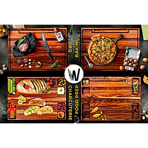 WuudCo Butcher Block Cutting Board | 18x24 Large Board for Meat Cutting, Large Charcuterie Board, Teak Handmade Cutting Boards, Thick Best Wood Cutting Board