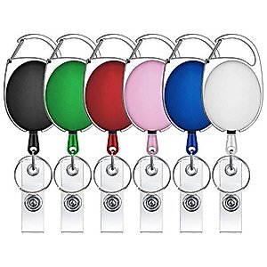 Selizo 6 Packs Retractable Badge Holder Badge Reel Carabiner ID Keychain with Clip, Assorted Color