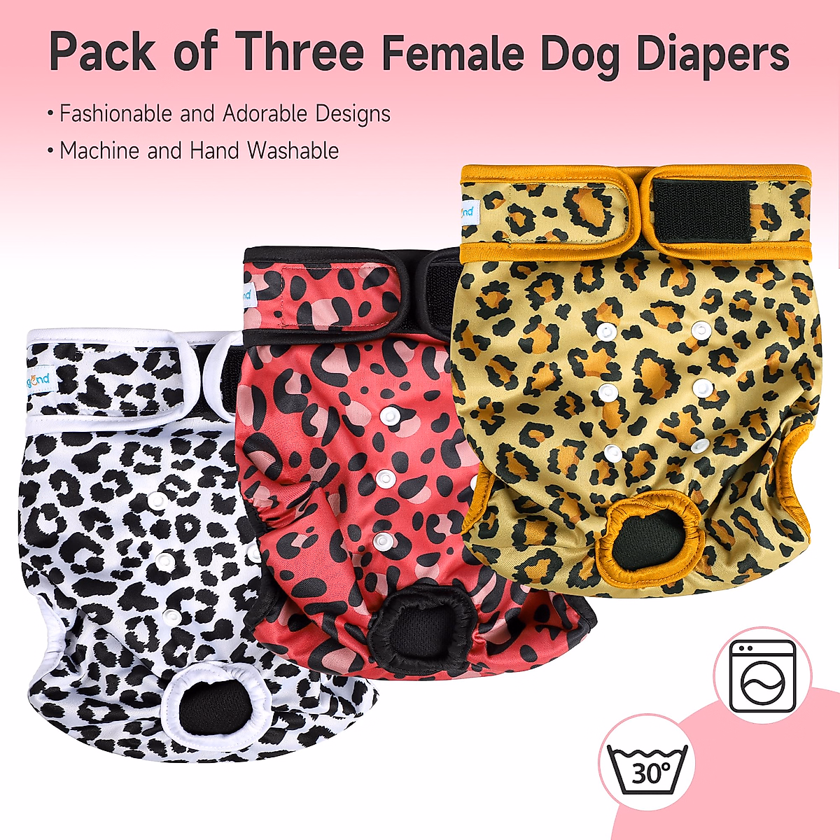 Paw Legend Washable Reusable Female Dog Period Diapers for Heat Doggie Puppy Diapers for Female Dogs (3 Pack, Leopard, X-Small)