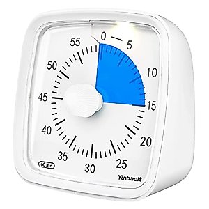 Yunbaoit Visual Timer with Night Light, 60-Minute Countdown Timer for Kids and Adults, Silent Classroom Timer, Time Management Tool for Home, School, or Work (Light White)