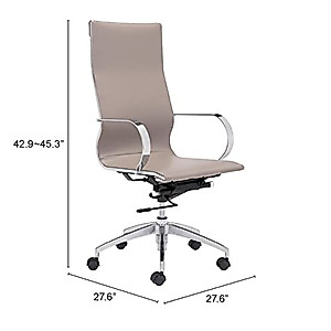 Zuo Glider Hi Back Office Chair, Taupe