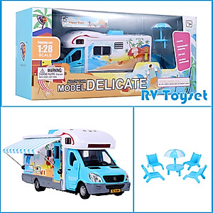 BUNICORN RV Camper Vehicle Playset Camping Toy Set Beach Recreational Vehicle Large Pull Back Car Pretending Toys Alloy Car Chair Table Toys