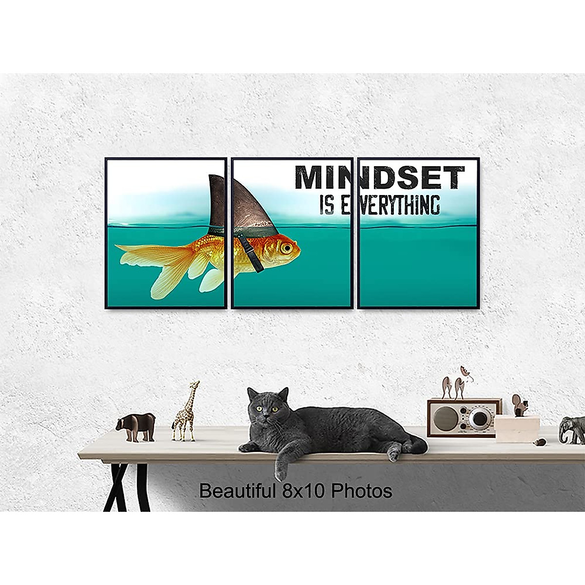 Mindset is Everything Motivational Posters - Motivational Wall Art - Home Office Decor - Entrepreneur Gifts - Inspirational Wall Decor - Uplifting Self-Improvement Positive Quote - Shark Goldfish
