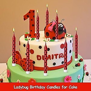 12Pcs Ladybug Themed Birthday Candles Cake Cupcake Ladybird Toppers Candles for Kids Girls Boys Party Decorations Supplies Baby Shower Celebration