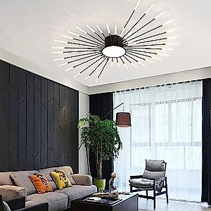 51 Inch Dimmable LED Ceiling Light Fixture,42 Lights Ceiling Lights Flush Mount Chandelier Black Indoor Lighting for Living Room,42W+12W Firework Deco Close to Ceiling Light with Remote Control
